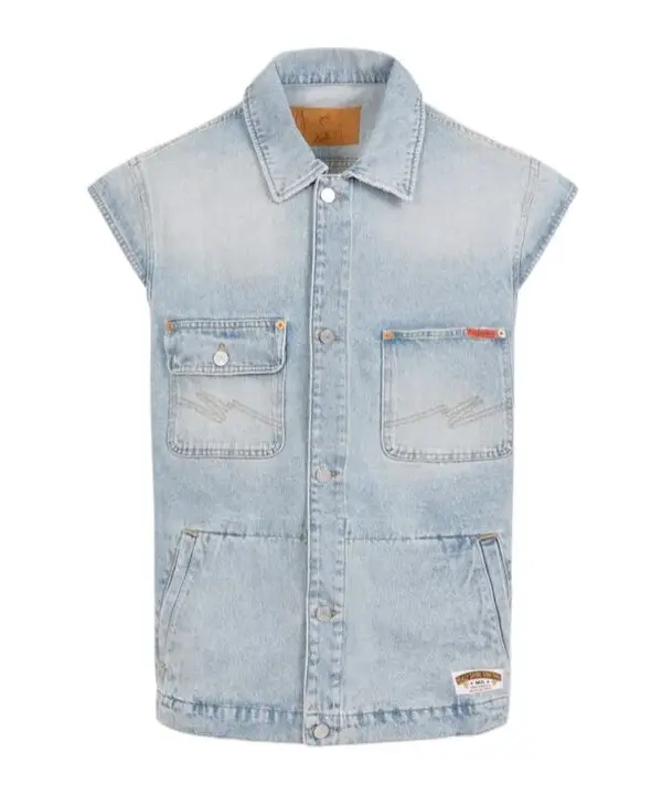 Martine Rose Bleached Washed Cotton Denim Vest