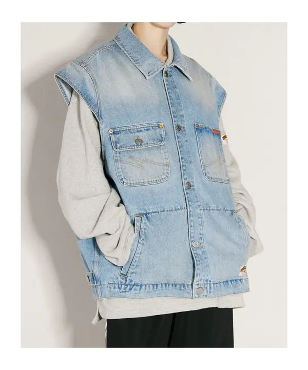 Martine Rose Bleached Washed Cotton Denim Vest