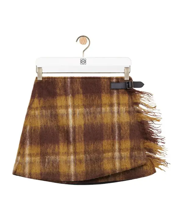 Loewe Plaid Fringed Mini Skirt - Brown