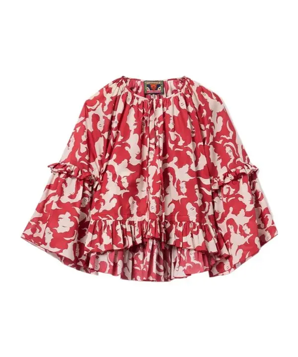 La DoubleJ Ruffled Tie-neck Boho Blouse - Red