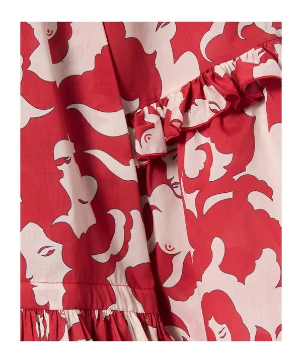 La DoubleJ Ruffled Tie-neck Boho Blouse - Red