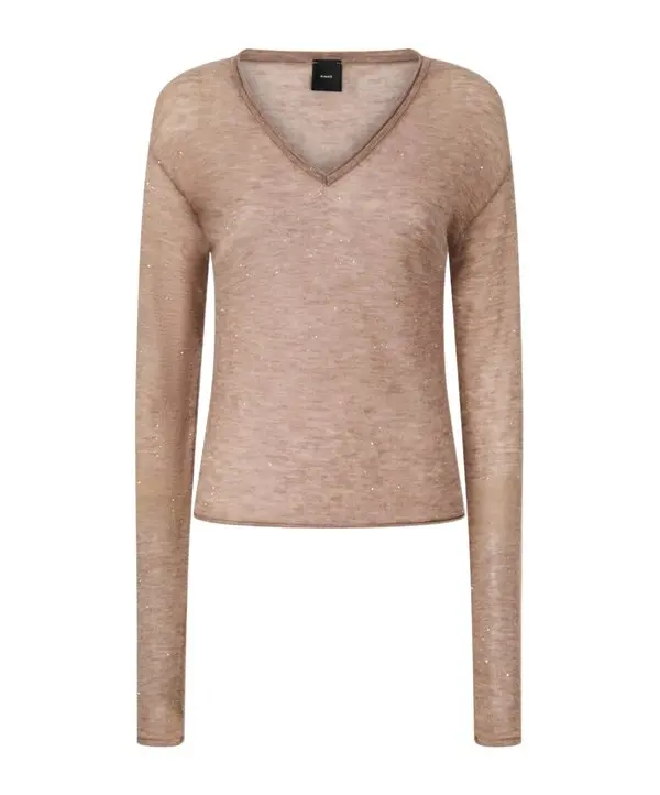 Pinko V-neck Long Sleeve Knitted Jumper - Nude