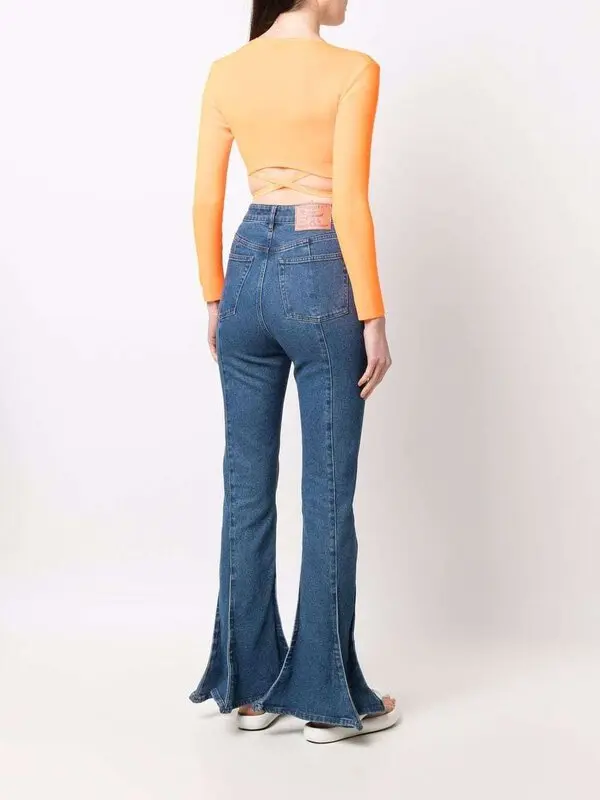 MSGM Cropped V-neck Top With Tie Detail