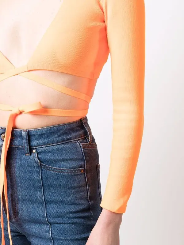 MSGM Cropped V-neck Top With Tie Detail