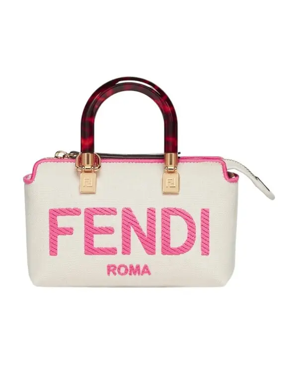 Fendi Mini The Way Boston Bag With Roma Embroidery - White