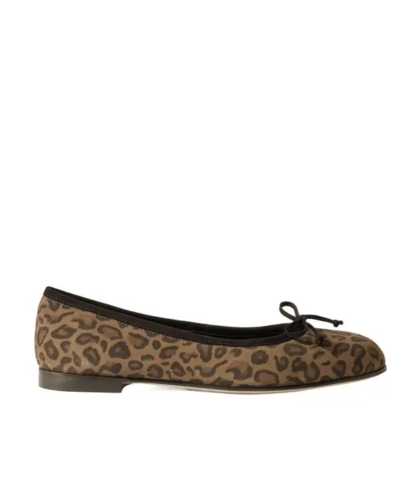 Manolo Blahnik Leopard Print Suede Ballerina Flats - Green
