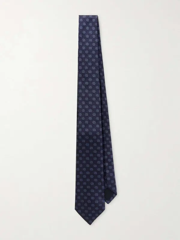 Gucci Gg Logo-jacquard Silk Tie - Blue