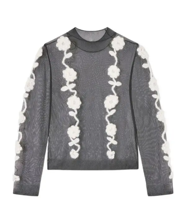 GANNI Floral Crochet High Neck Top