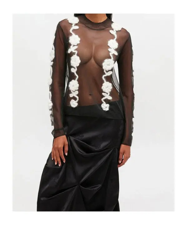 GANNI Floral Crochet High Neck Top