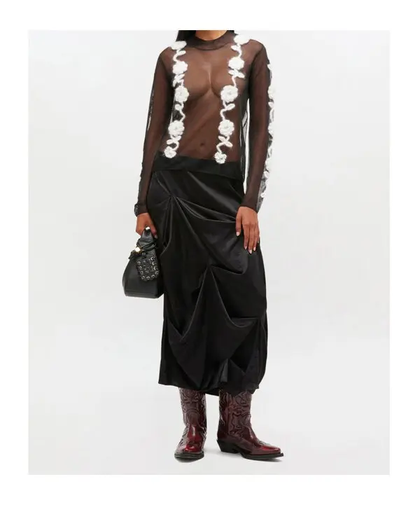 GANNI Floral Crochet High Neck Top