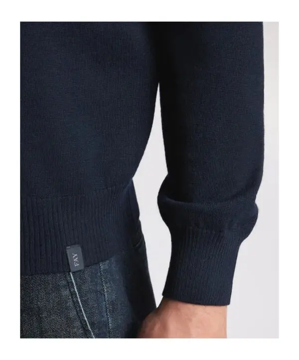FAY Round Neck Long Sleeve Jumper - Blue
