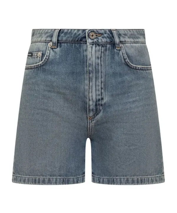 Dolce & Gabbana Dolce Gabbana Logo Plaque Denim Shorts - Gray