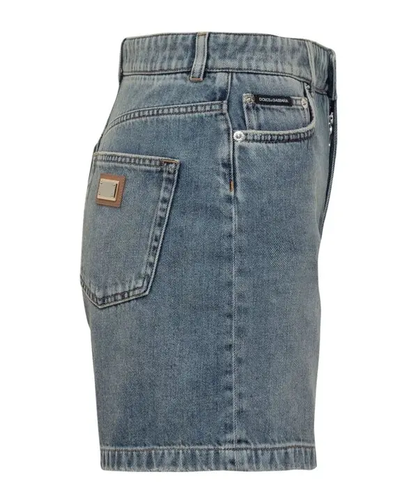 Dolce & Gabbana Logo Plaque Denim Shorts - Gray