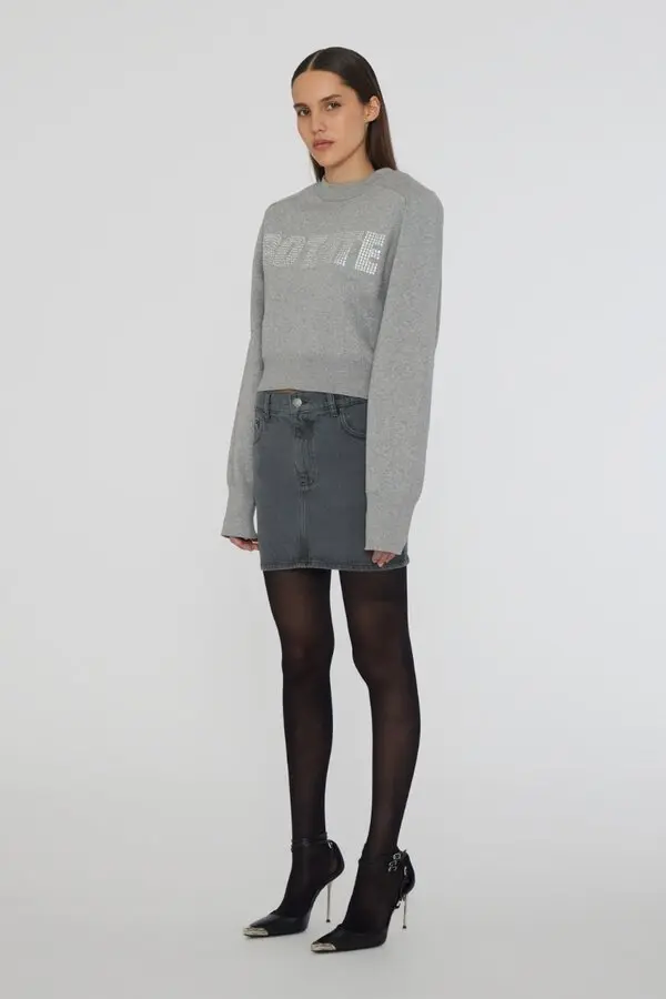 ROTATE BY BIRGER CHRISTENSEN Logo Patch Denim Mini Skirt