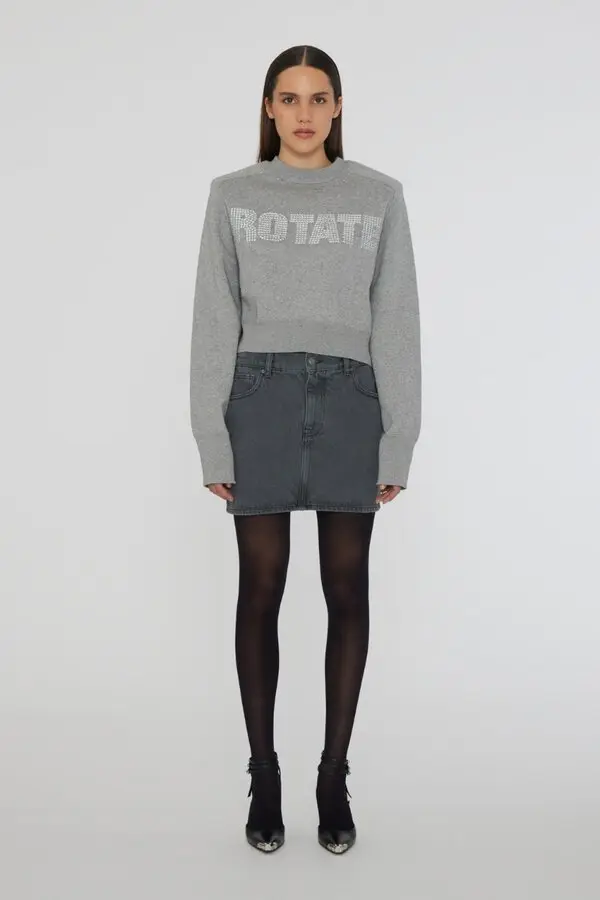 ROTATE BY BIRGER CHRISTENSEN Logo Patch Denim Mini Skirt