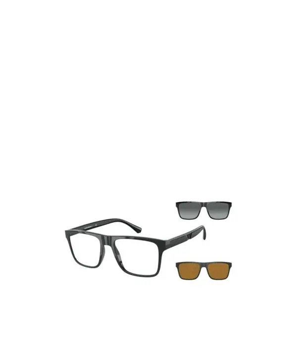 Emporio Armani Square Frame Eyeglasses With Interchangeable Sunglasses Clips - Black