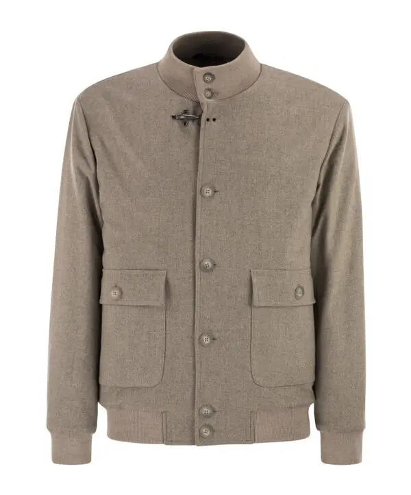 FAY Suede Bomber Jacket With Hook Detail
