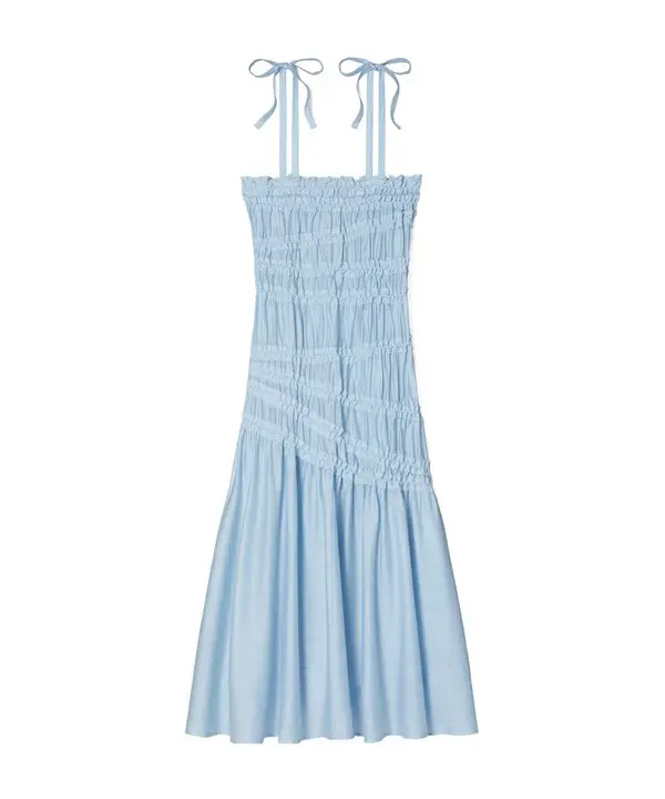 Tory Burch Shirred Midi Dress - The Sky Is Light Blue