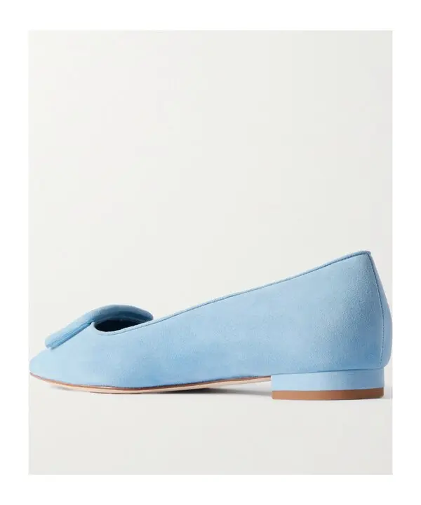 Manolo Blahnik Maysale Suede Point-toe Flats With Buckle Detail - Blue