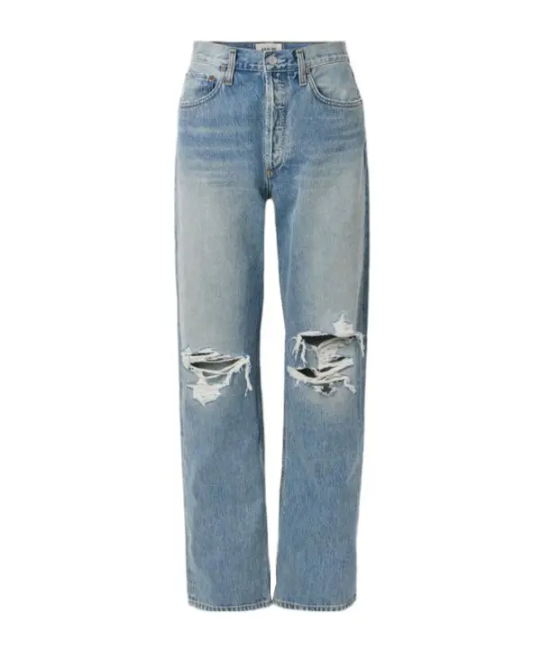 AGOLDE High Waist Straight Leg Jeans With Knee Slits - Gray