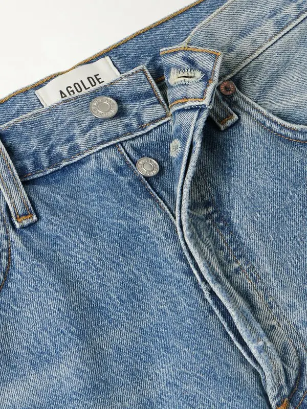 AGOLDE High Waist Straight Leg Jeans With Knee Slits - Gray