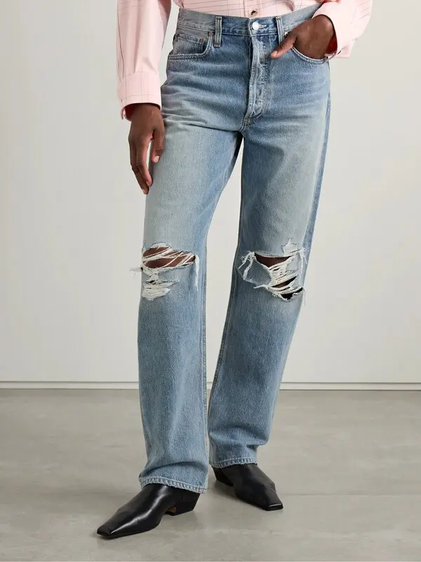 AGOLDE High Waist Straight Leg Jeans With Knee Slits - Gray