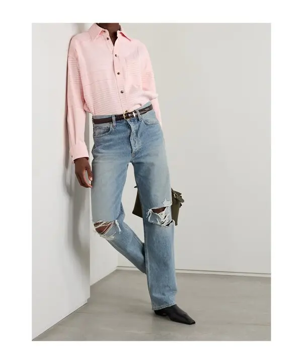 AGOLDE High Waist Straight Leg Jeans With Knee Slits - Gray
