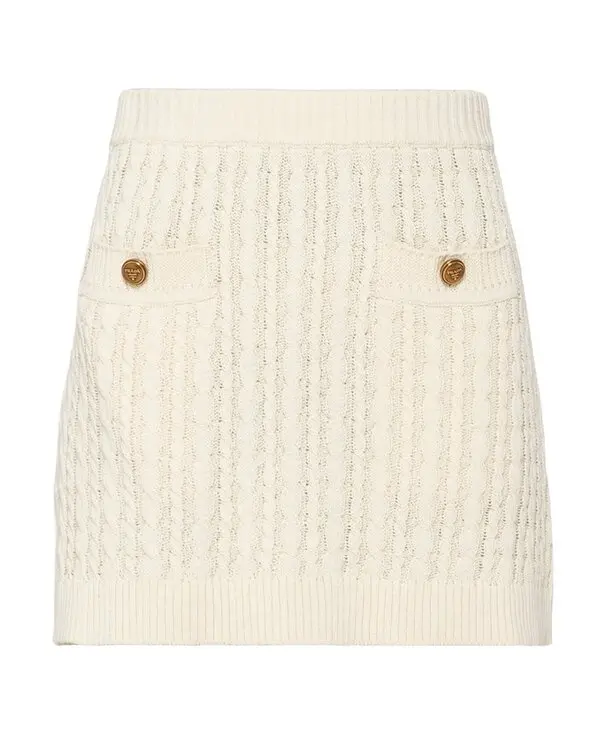 Prada Knitted Mini Skirt With Twisted Detailing - Ivory