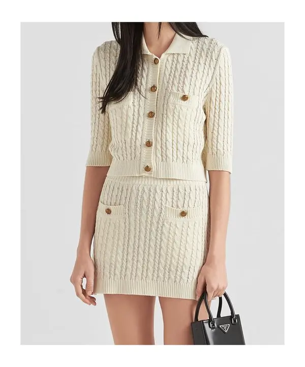 Prada Knitted Mini Skirt With Twisted Detailing - Ivory