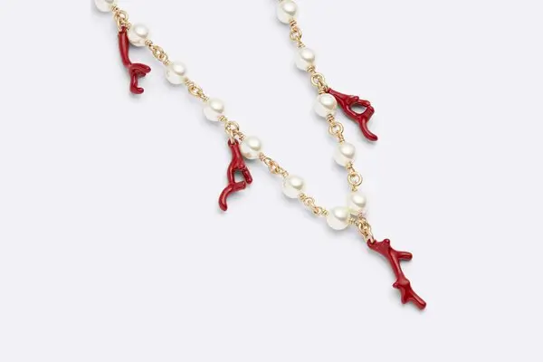 Dior Mer Des Merveilles Necklace With Pearls And Coral Pendants - White