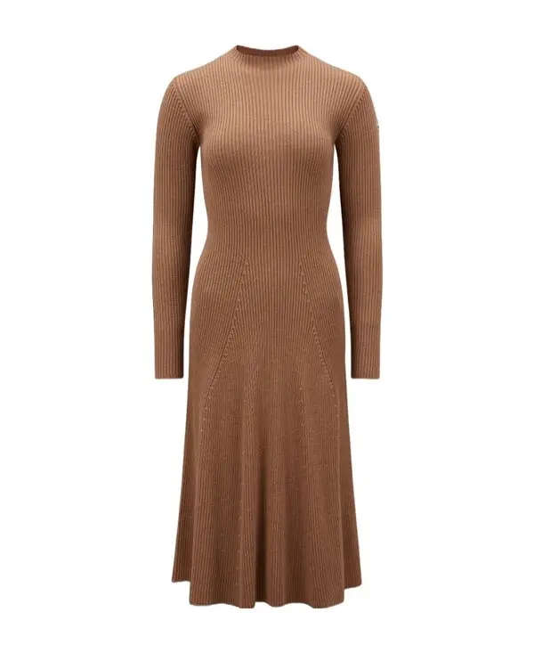 Moncler Logo Patch Ribbed Dress - Brown