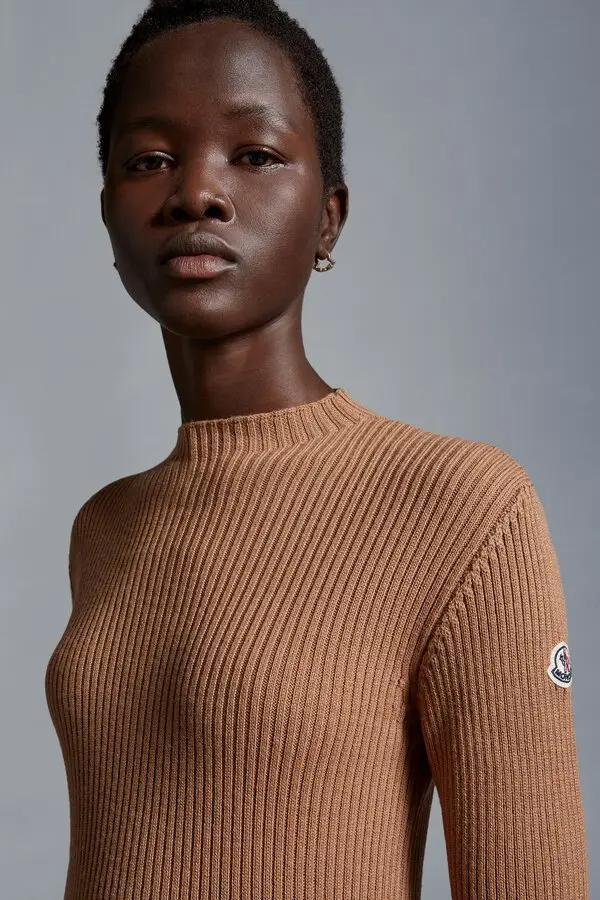 Moncler Ribbed Knit Midi Dress With Logo Patch