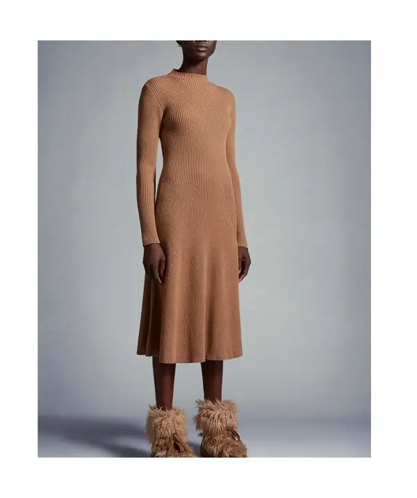 Moncler Ribbed Knit Midi Dress With Logo Patch