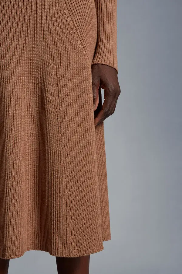 Moncler Ribbed Knit Midi Dress With Logo Patch