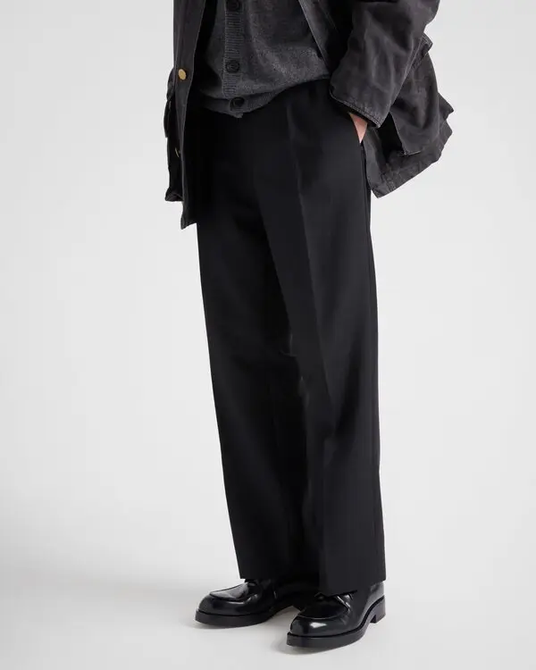 Prada Triangle-patch Pleated Trousers - Black
