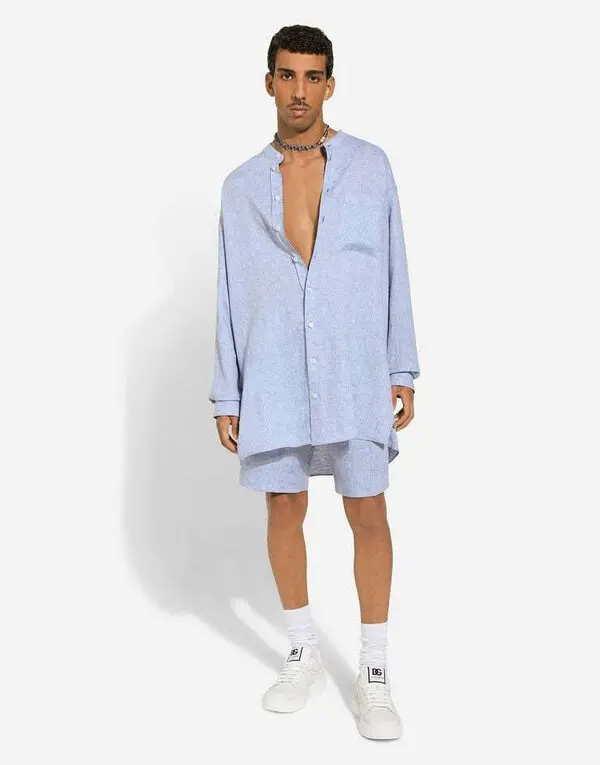 Dolce & Gabbana Dolce Gabbana Mandarin Collar Oversize Shirt - Blue