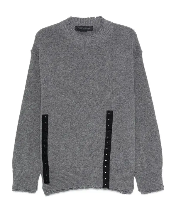 FEDERICO CINA Distressed Knit Sweater With Appliqué Detailing