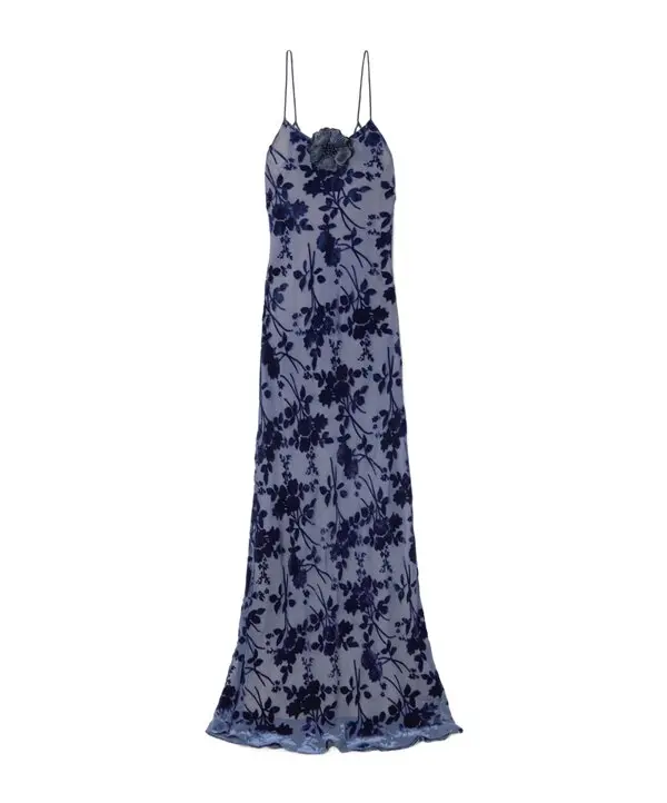 RODARTE Appliquéd Floral Devoré-velvet Gown - Blue