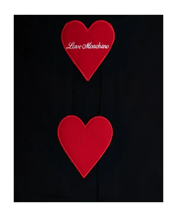 Moschino Round Neck Short Sleeve T-shirt With Embroidered Logo And Heart Appliqués - Black