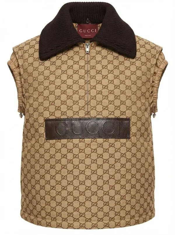 Gucci Gg Monogram Half-zip Gilet - Camel/ebony