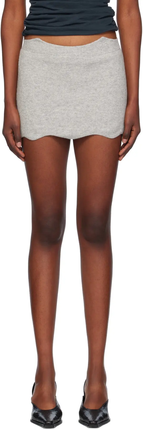 AYA MUSE Ribbed Knit Mini Skirt With Fan-shaped Hem