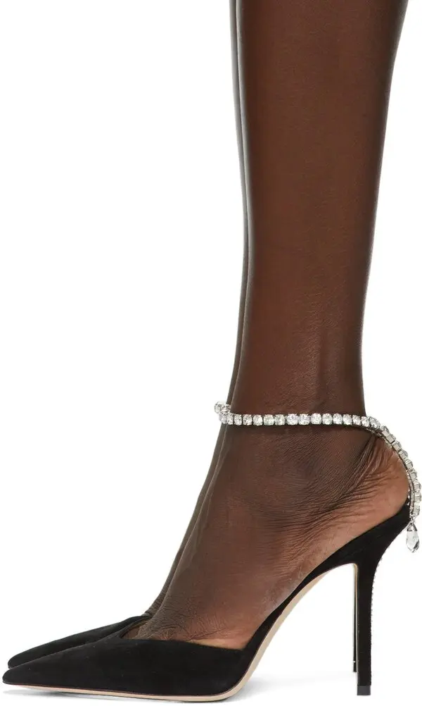 JIMMY CHOO Saeda 100 Suede Pumps With Crystal Chain Embellishment