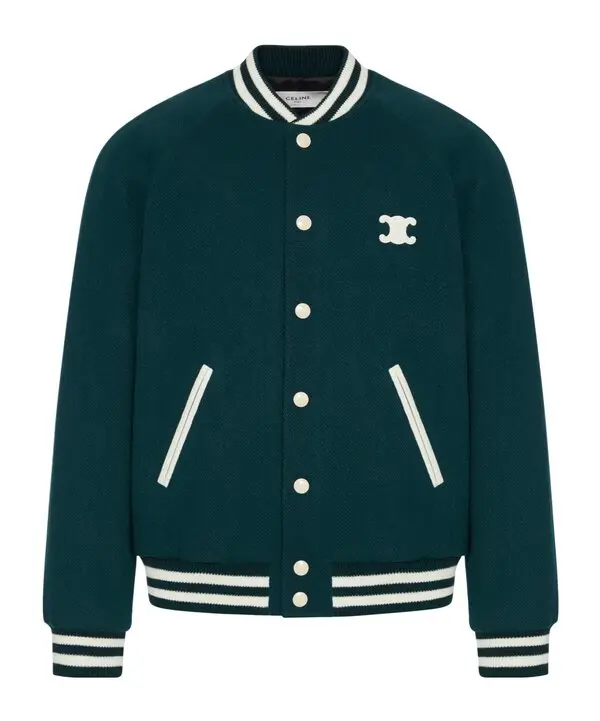 Celine Triomphe Teddy Jacket In Textured Wool - Green
