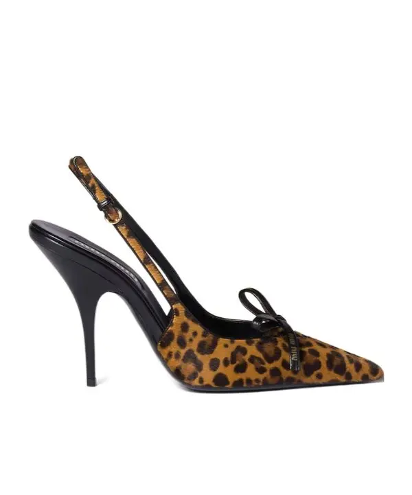 Miu Miu Printed Leather Slingback Pumps With Bow Detailing - Honey-colored
