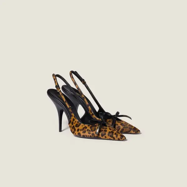 Miu Miu Printed Leather Slingback Pumps With Bow Detailing - Honey-colored