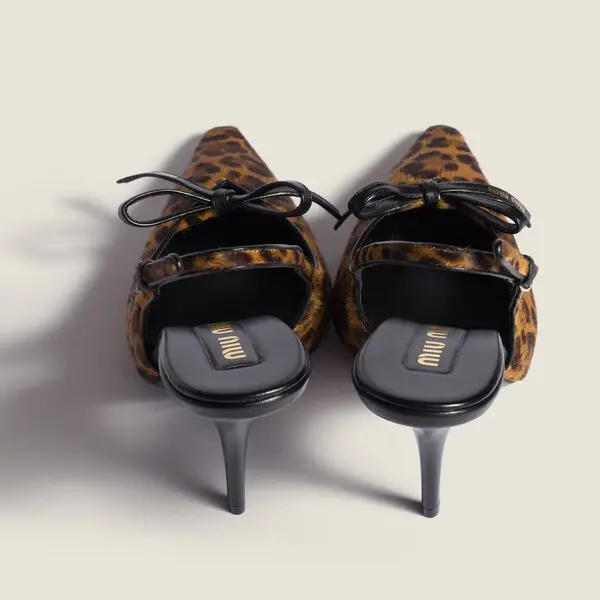 Miu Miu Printed Leather Slingback Pumps With Bow Detailing - Honey-colored