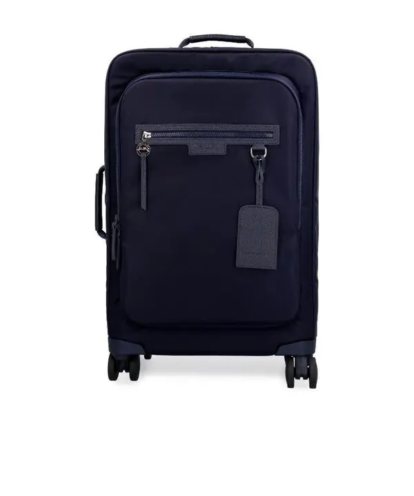 Longchamp Wheeled Trolley With Leather Trim - Navy Blue