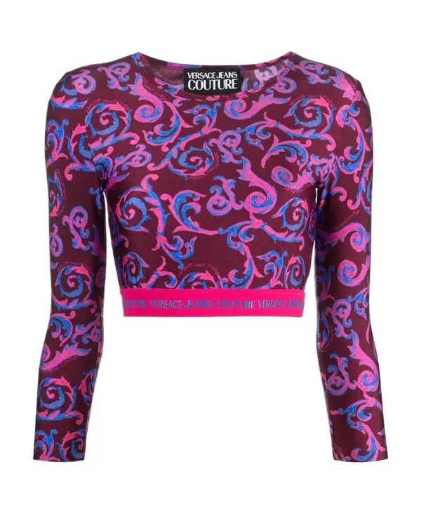 Versace Barocco Print Cropped Long Sleeve Top
