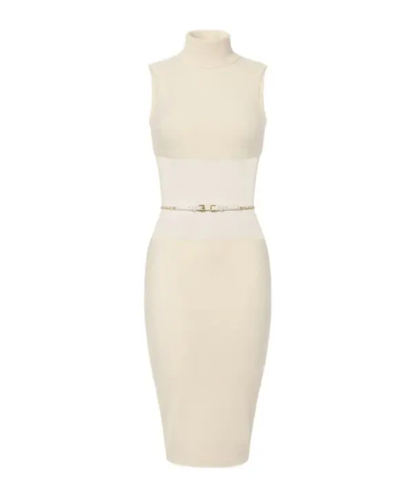 Elisabetta Franchi High-neck Sleeveless Knit Midi Dress With Chain Logo Belt