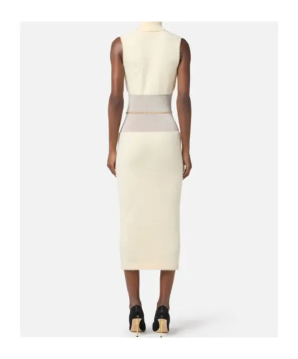 Elisabetta Franchi High-neck Sleeveless Knit Midi Dress With Chain Logo Belt